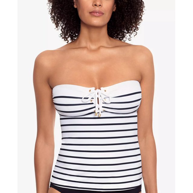 Ralph Lauren White Striped Tummy Control Tankini Swim Top Us 4