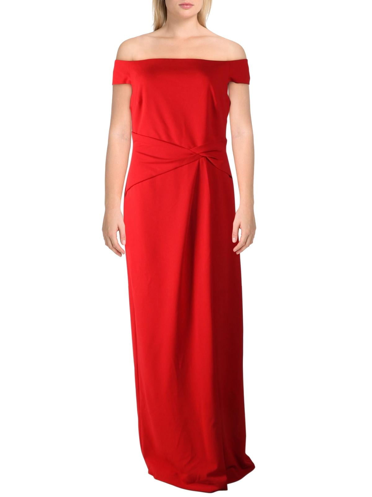 Ralph Lauren Women's Saran Off the Shoulder Pleated Evening Dress Red ...
