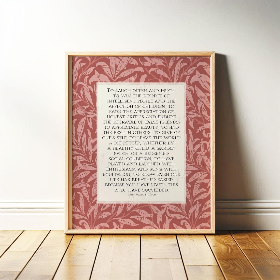 Ralph Waldo Emerson "Success" Poem Print: William Morris Floral Art ...