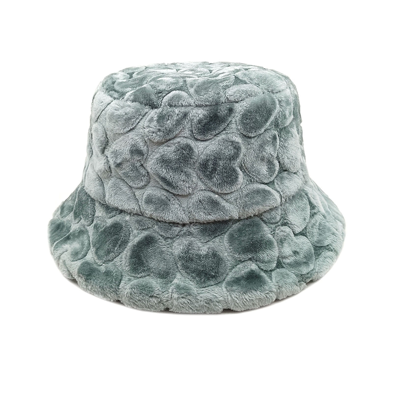 Ralphats Plush Heart Pattern Bucket Hat for Women - Warm Cute Cozy ...