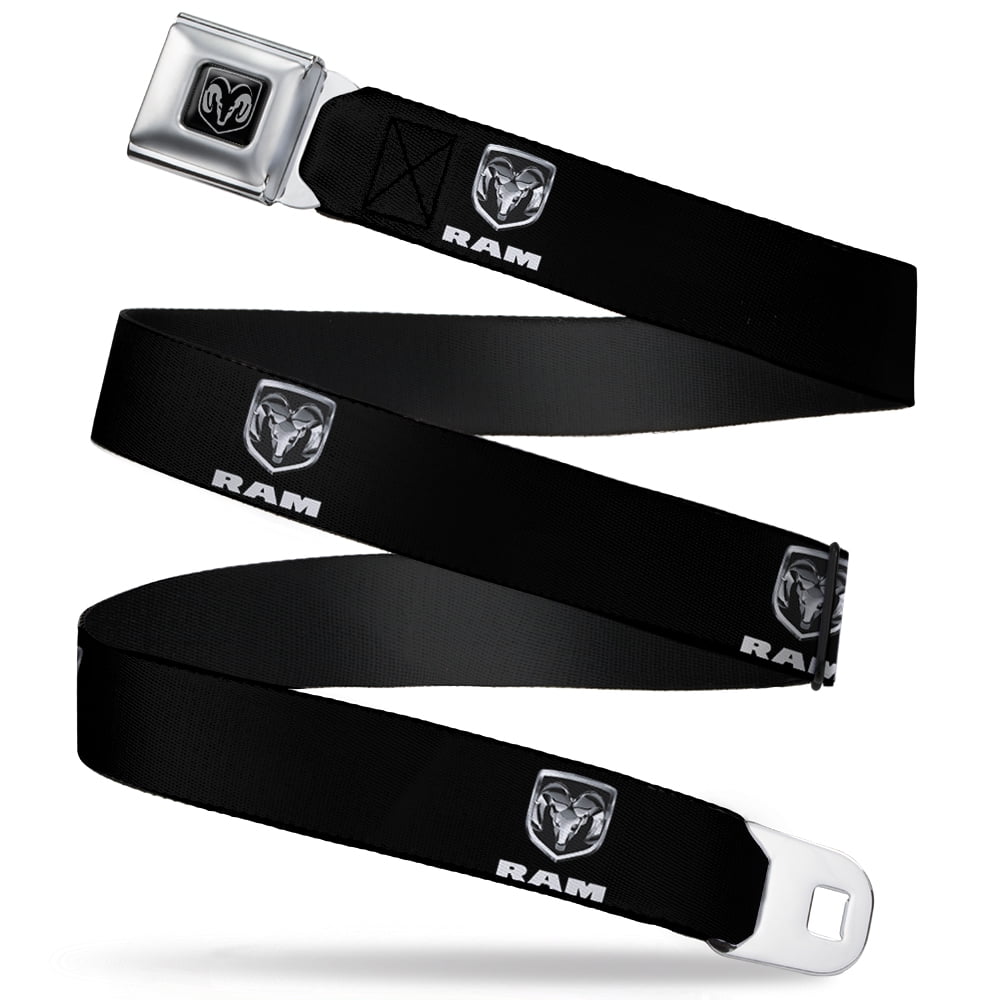 Ram Belt, Seatbelt Buckle Belt, Ram Black Silver Logo Repeat, 44 to 63 ...