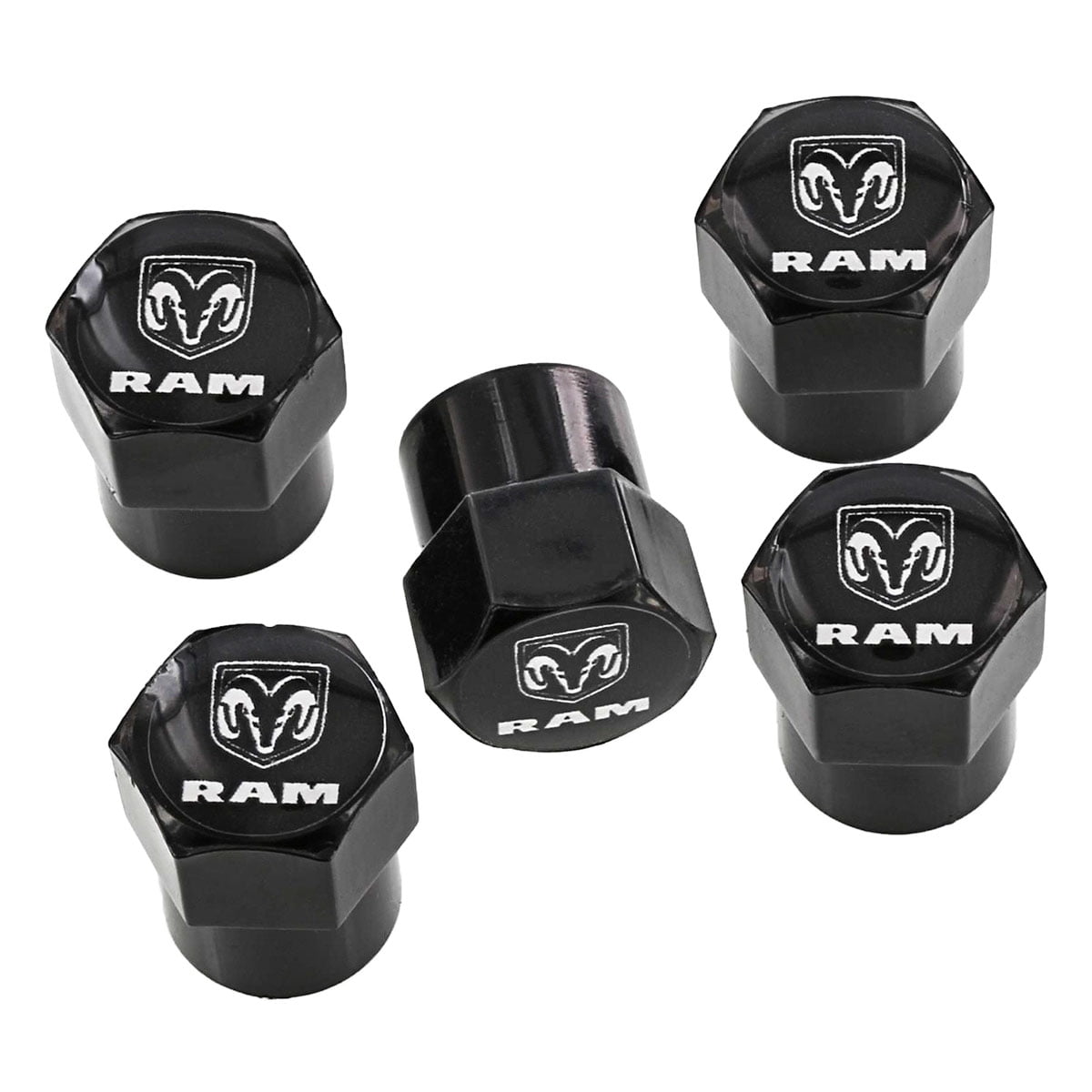 Ram Black Wheel Valve Stem Caps, Pack of 5, ABS Plastic, TPMS Compliant ...