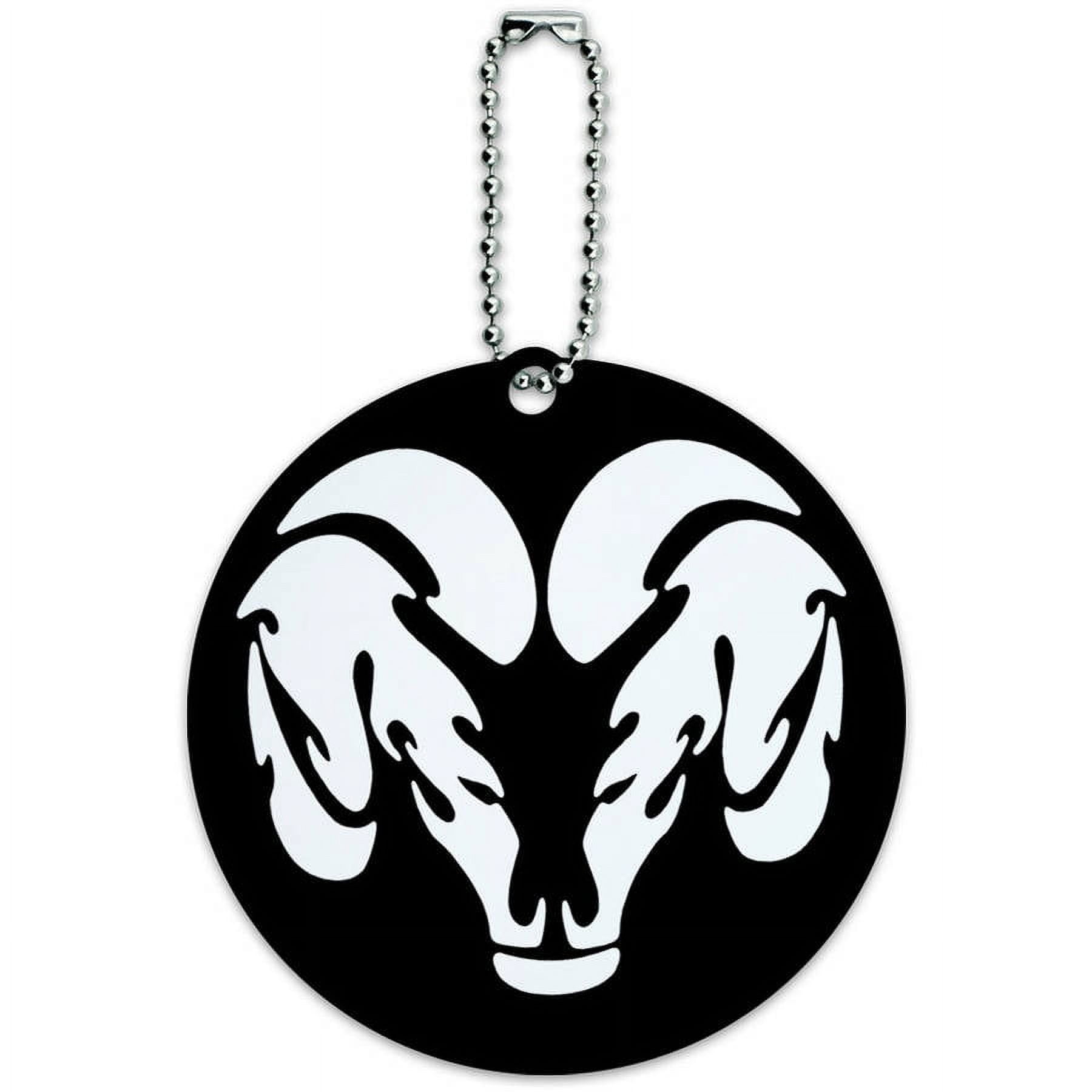 Ram Head White on Black Round Luggage ID Tag Card for Suitcase or Carry ...