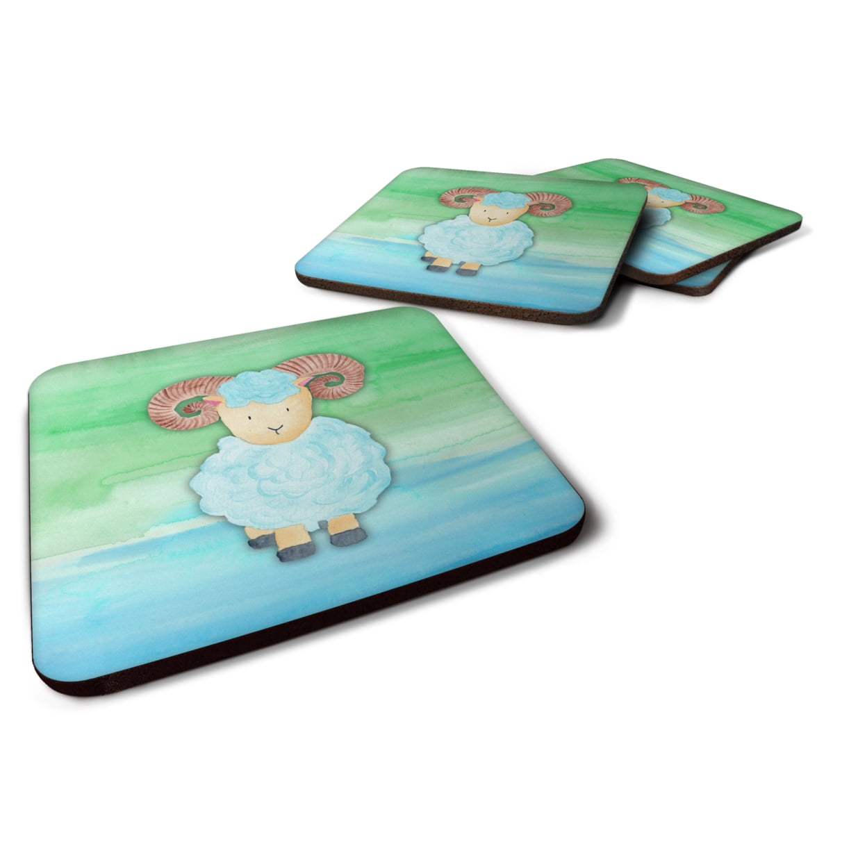 Ram Sheep Watercolor Foam Coaster Set of 4 - Walmart.com