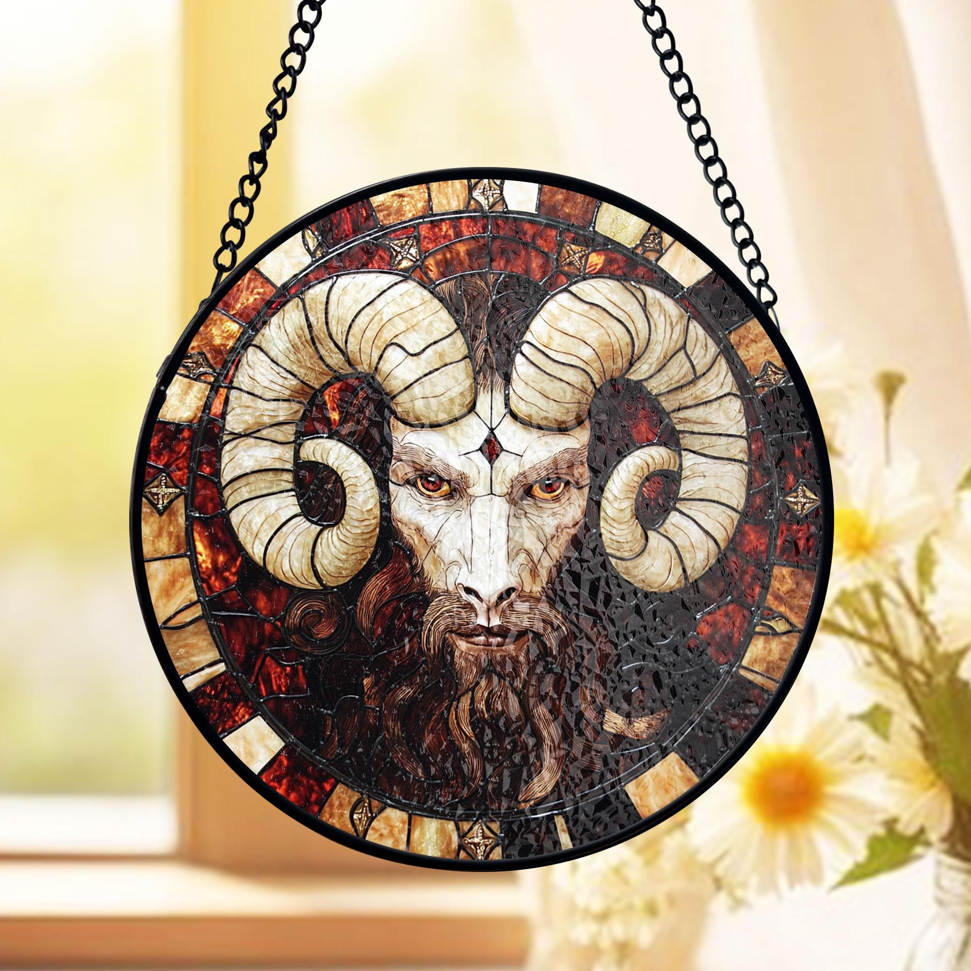 Ram Stained Glass Suncatcher, Gothic Horned Animal Decor, Fantasy ...