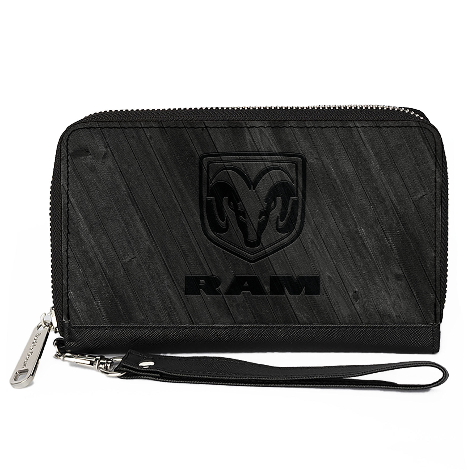 Ram Wallet, Zip Around, Ram Logo Wood Grain Grays, Vegan Leather ...
