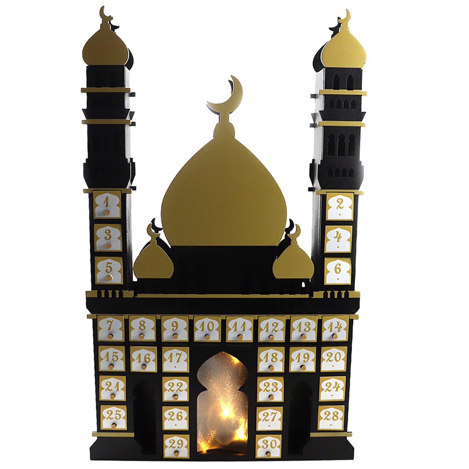 Ramadan Countdown Calendar with Drawer Box, Wooden Castle LED Calendar ...