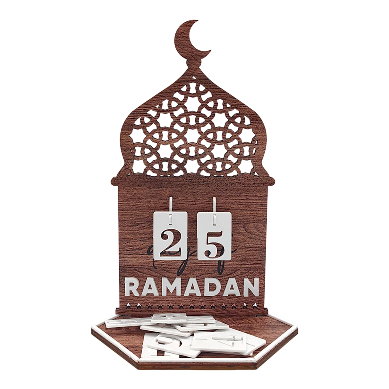 Ramadan Countdown Calendar Wooden Round Leaf Decor Display Mold DIY Eid ...