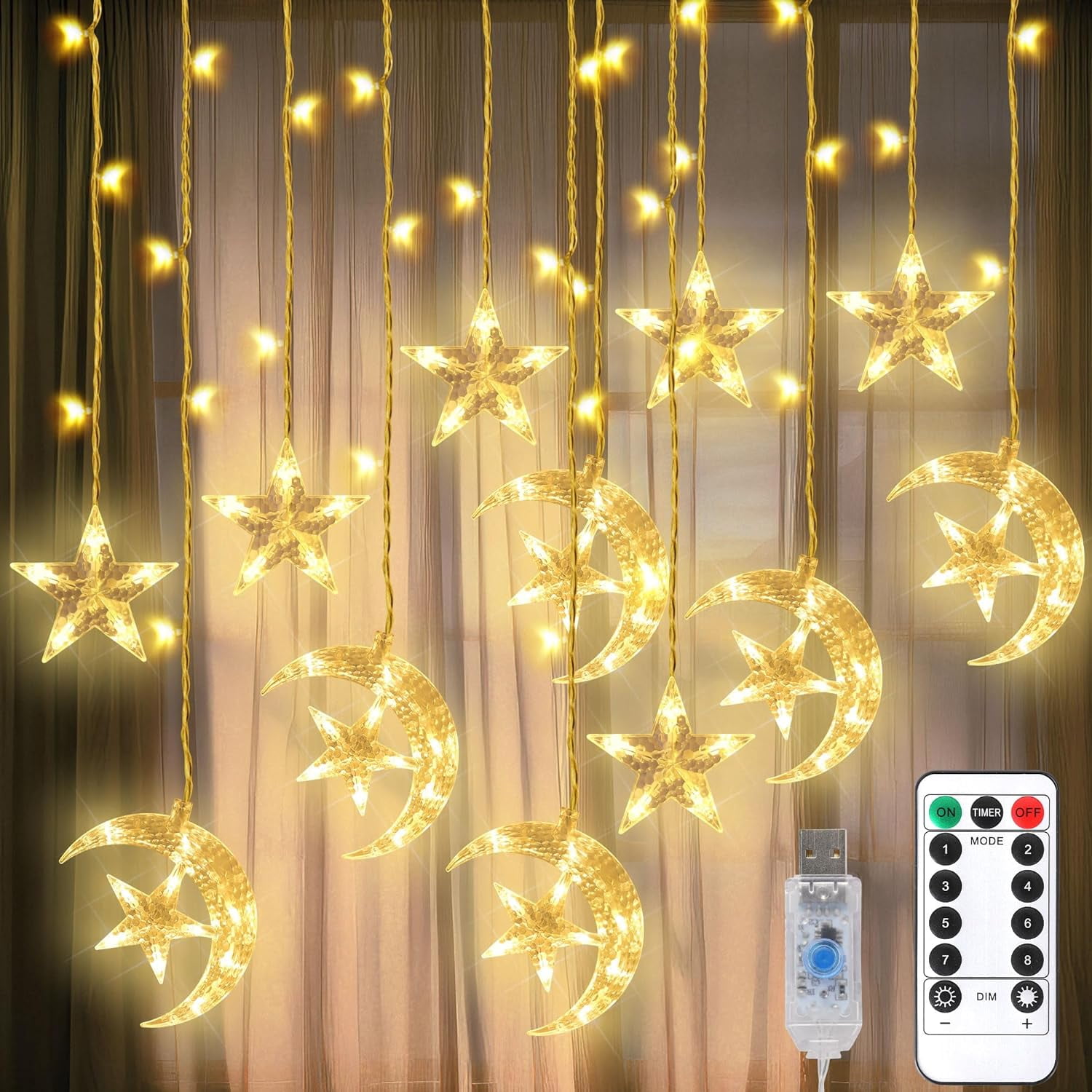 Ramadan Decorations, 150 LED Ramadan Curtain Lights, Plug-in Fairy Star ...