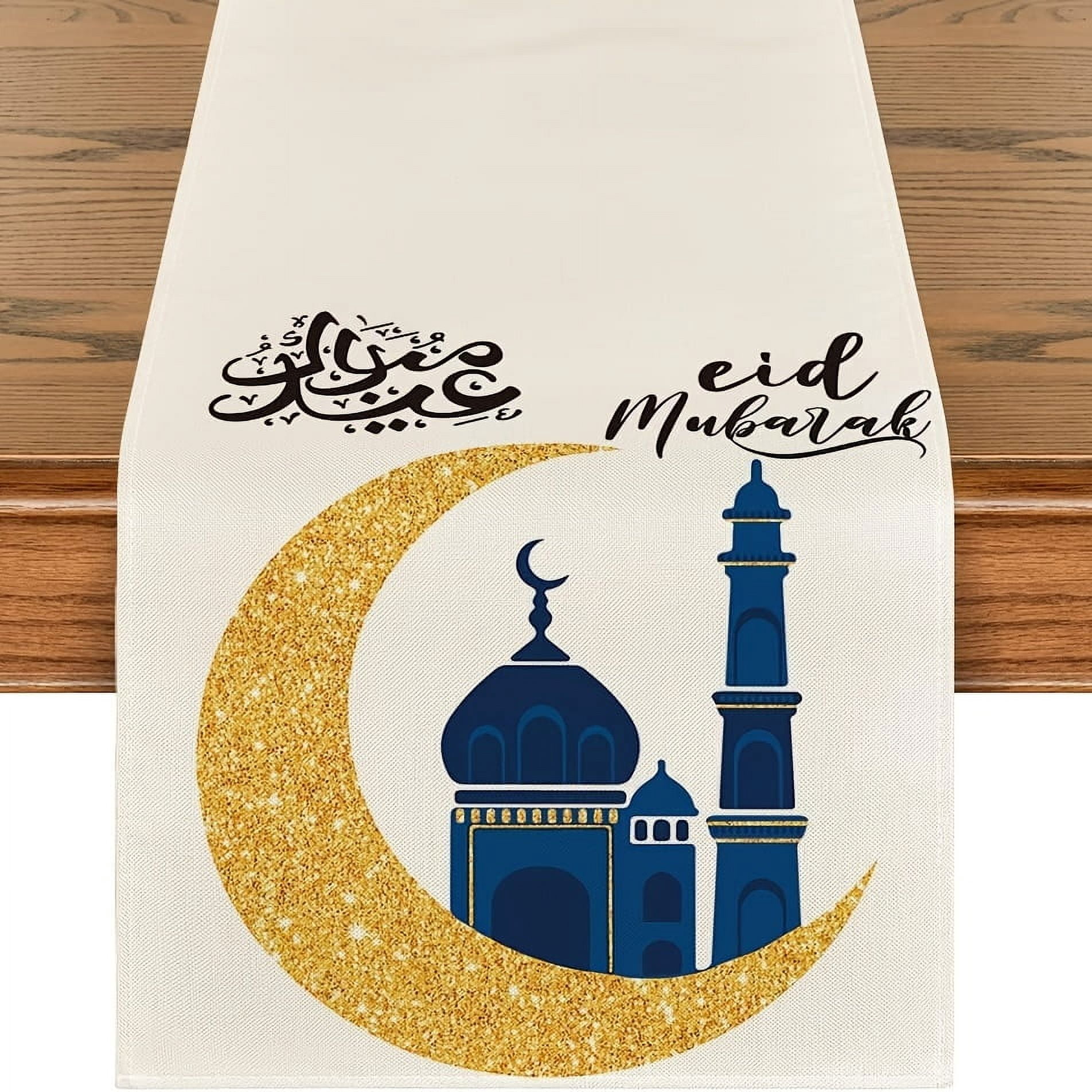 Ramadan Eid Golden Moon Vintage Temple Pattern Linen Table Runner ...
