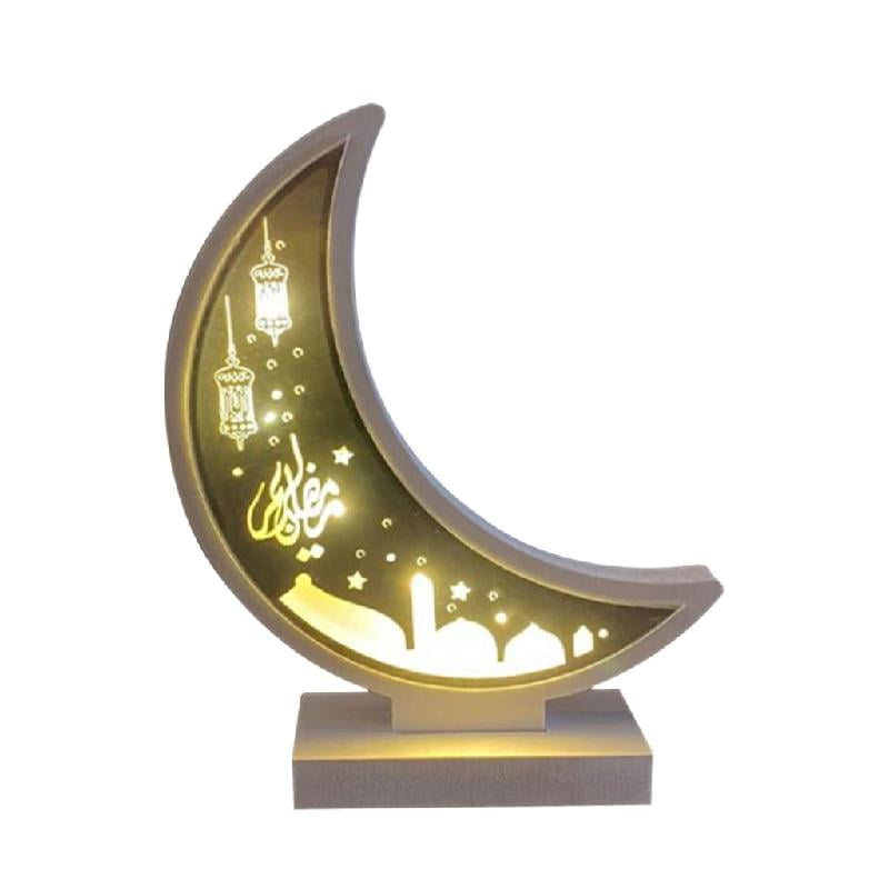 Ramadan Eid Mubarak Decorations Wooden Moon Ornament Arab Muslim Light ...