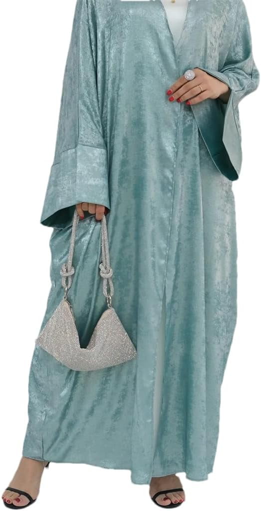 Ramadan Eid Shiny Satin Open Kimono Abaya Dubai Muslim Abayas For Women Kaftan Dress Islamic ...