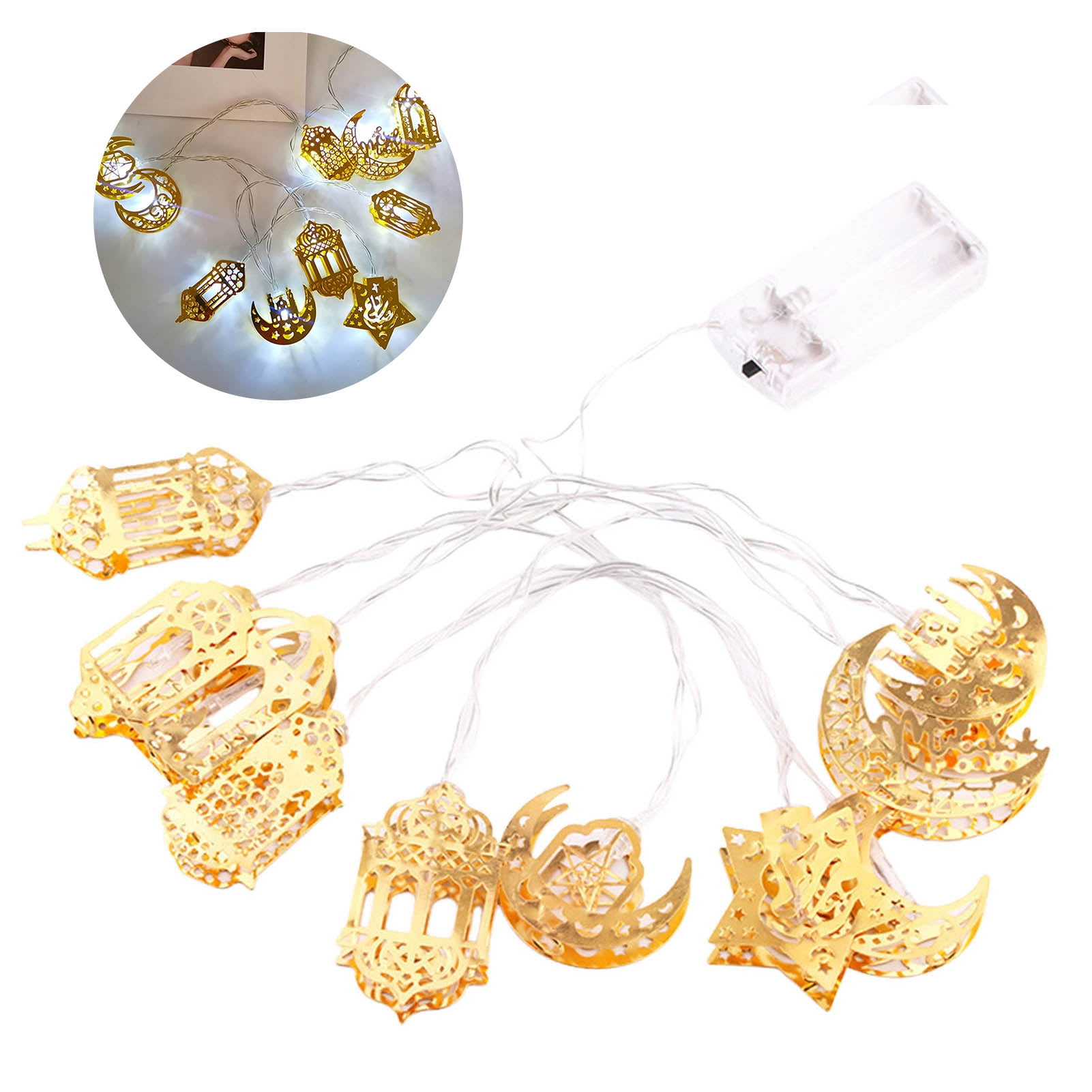 Ramadan Eid String Light with Moon Star Lantern Palace Ornament Battery ...