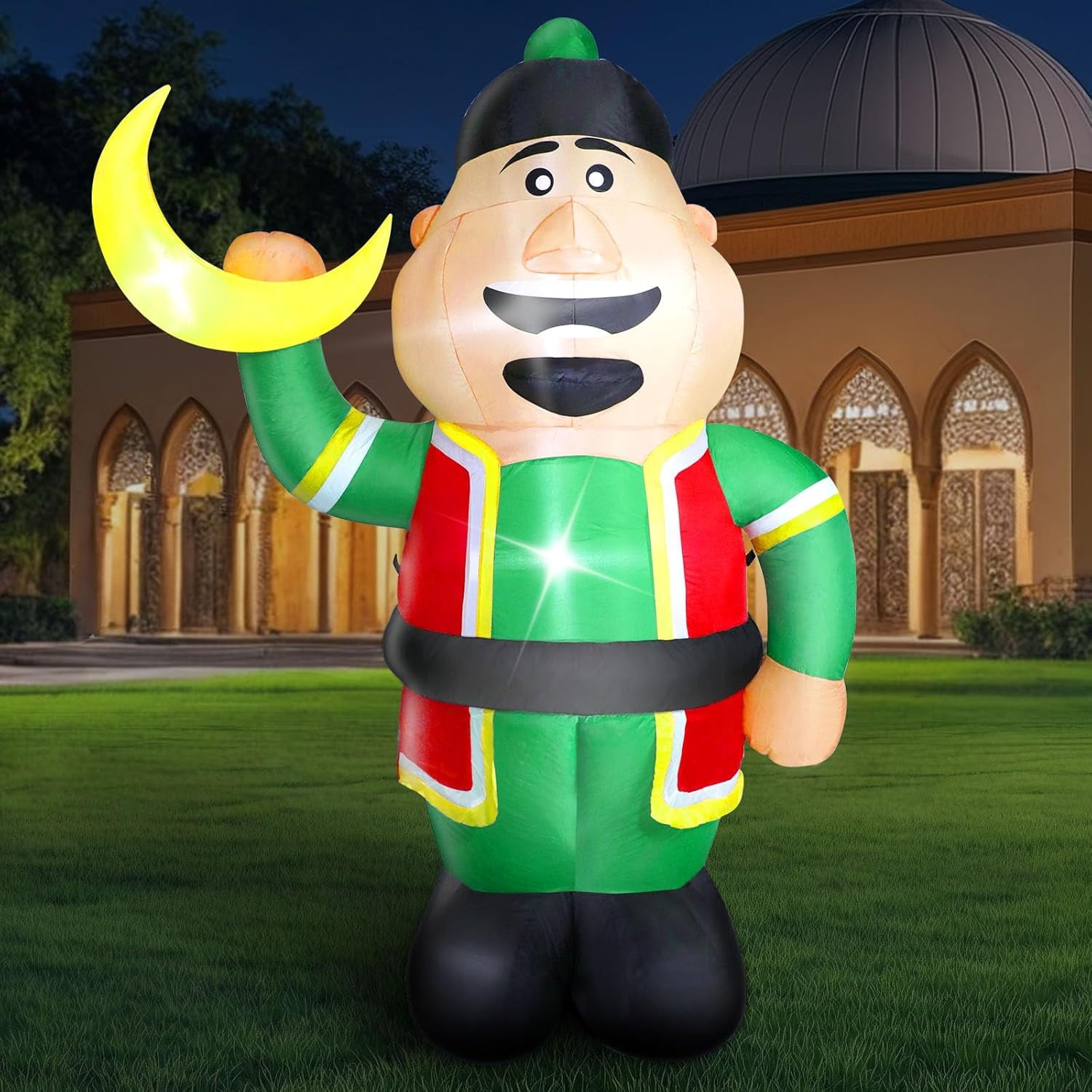 Ramadan Inflatable Decorations 7Ft, Eid Mubarak Moon Inflatable with 4 ...