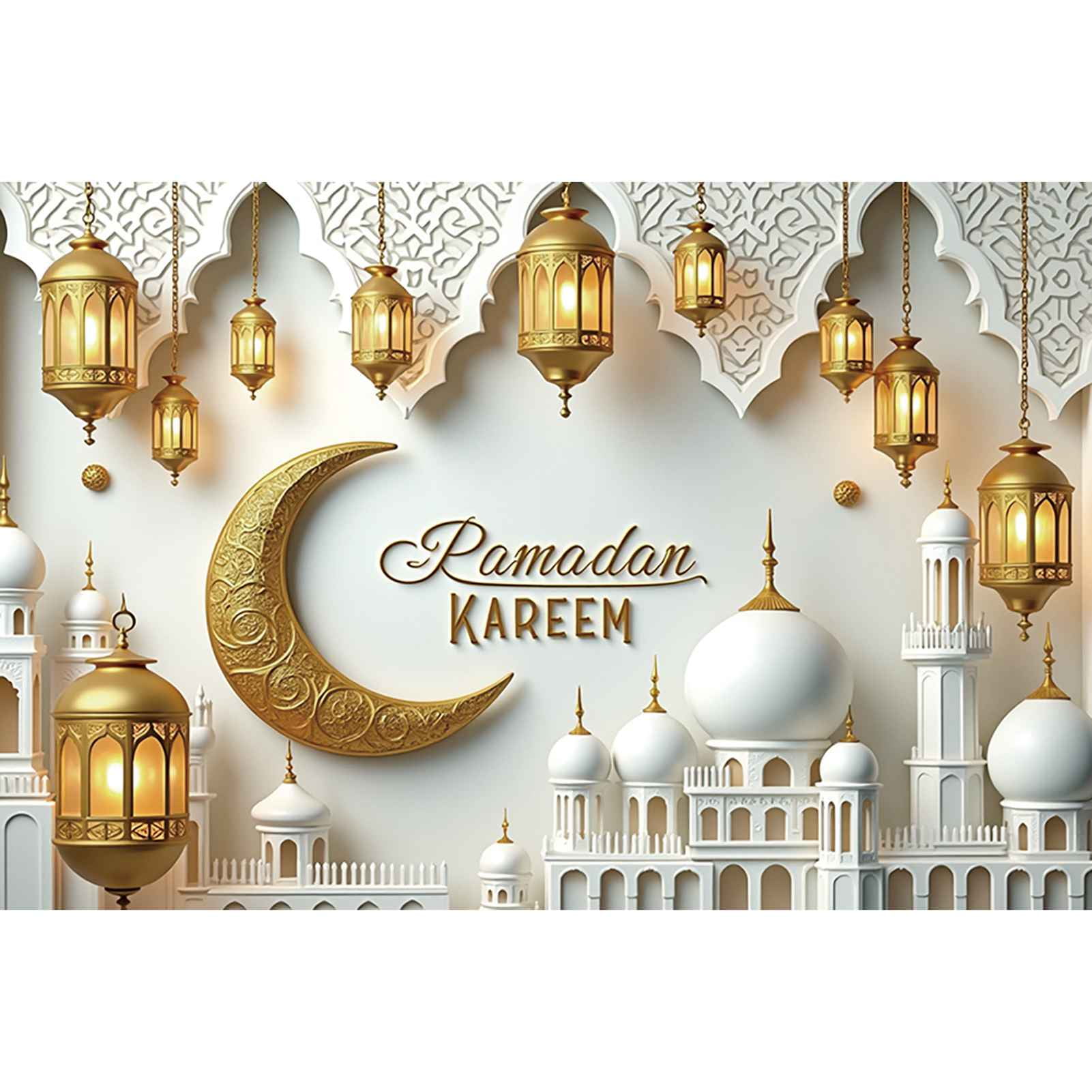 Ramadan Kare Backdrop Islamic Cresct Lantern Flowers Party ration ...