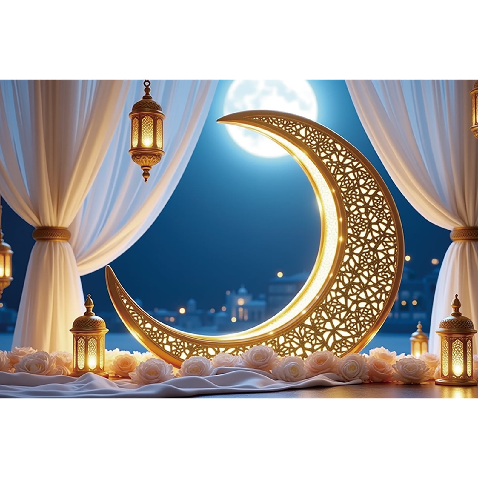 Ramadan Kare Backdrop Moon Night Cresct Lantern Islamic Party ration ...