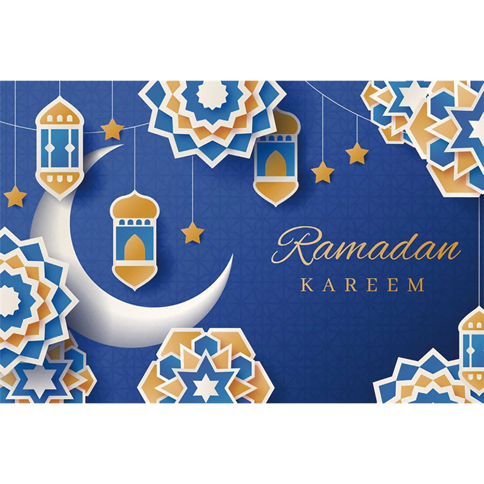 Ramadan Kare Blue Poster Backdrop Islamic Cresct Lantern Flowers Party ...