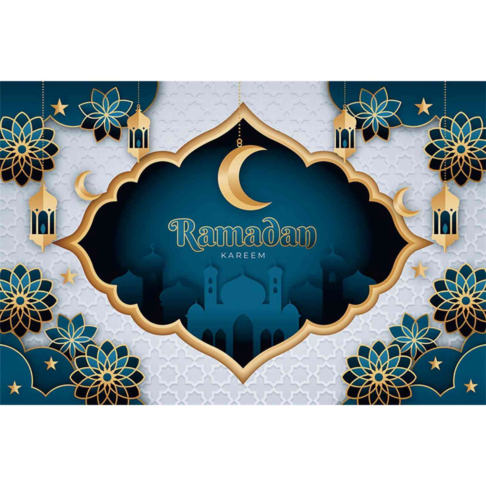Ramadan Kare Photo Backdrop Mosque Cresct Lantern Islamic Party Banner ...