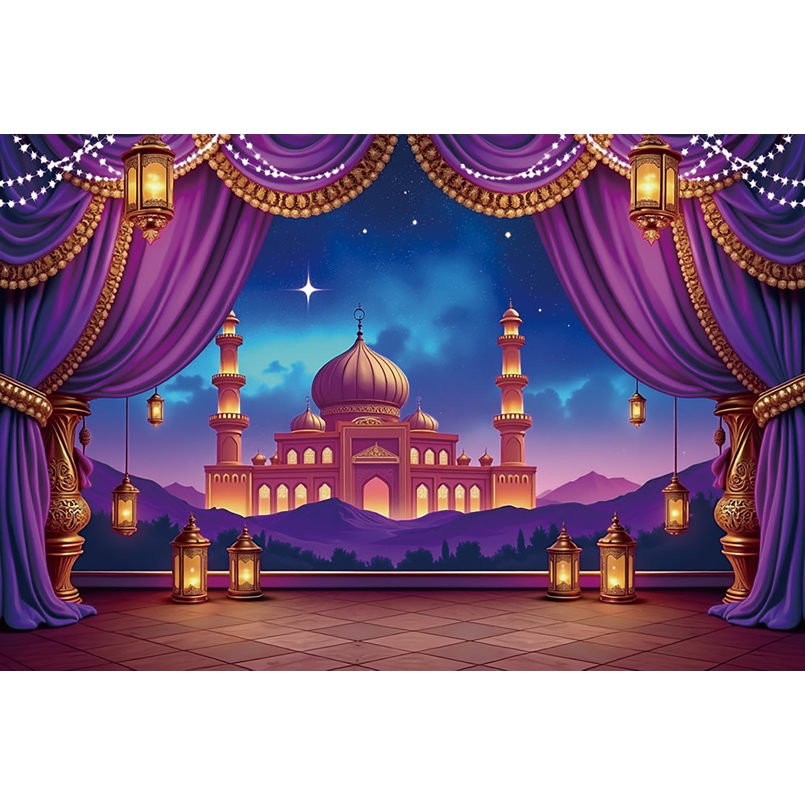 Ramadan Kare Photo Backdrop Purple Curtain Mosque Lantern ration Party ...