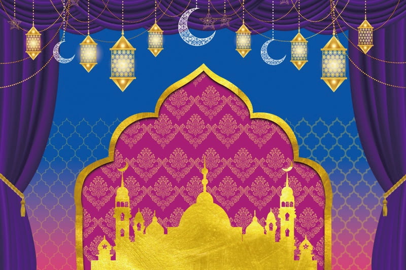 Ramadan Kareem Backdrop Traditional Lanterns Golden Dome Profile Moon ...