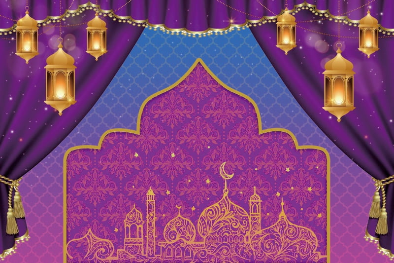 Ramadan Kareem Backdrop Traditional Lanterns Golden Dome Profile Moon ...