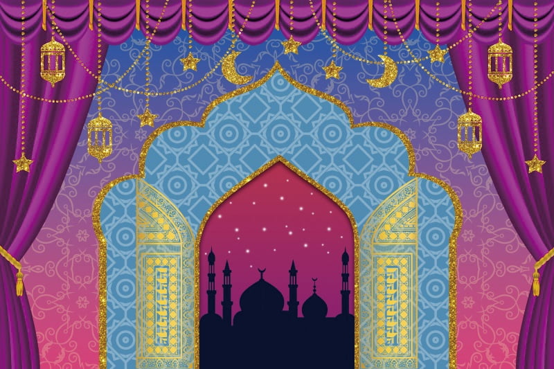 Ramadan Kareem Backdrop Traditional Lanterns Golden Dome Profile Moon ...