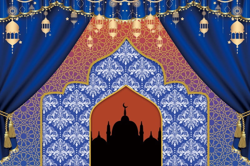 Ramadan Kareem Backdrop Traditional Lanterns Golden Dome Profile Moon ...