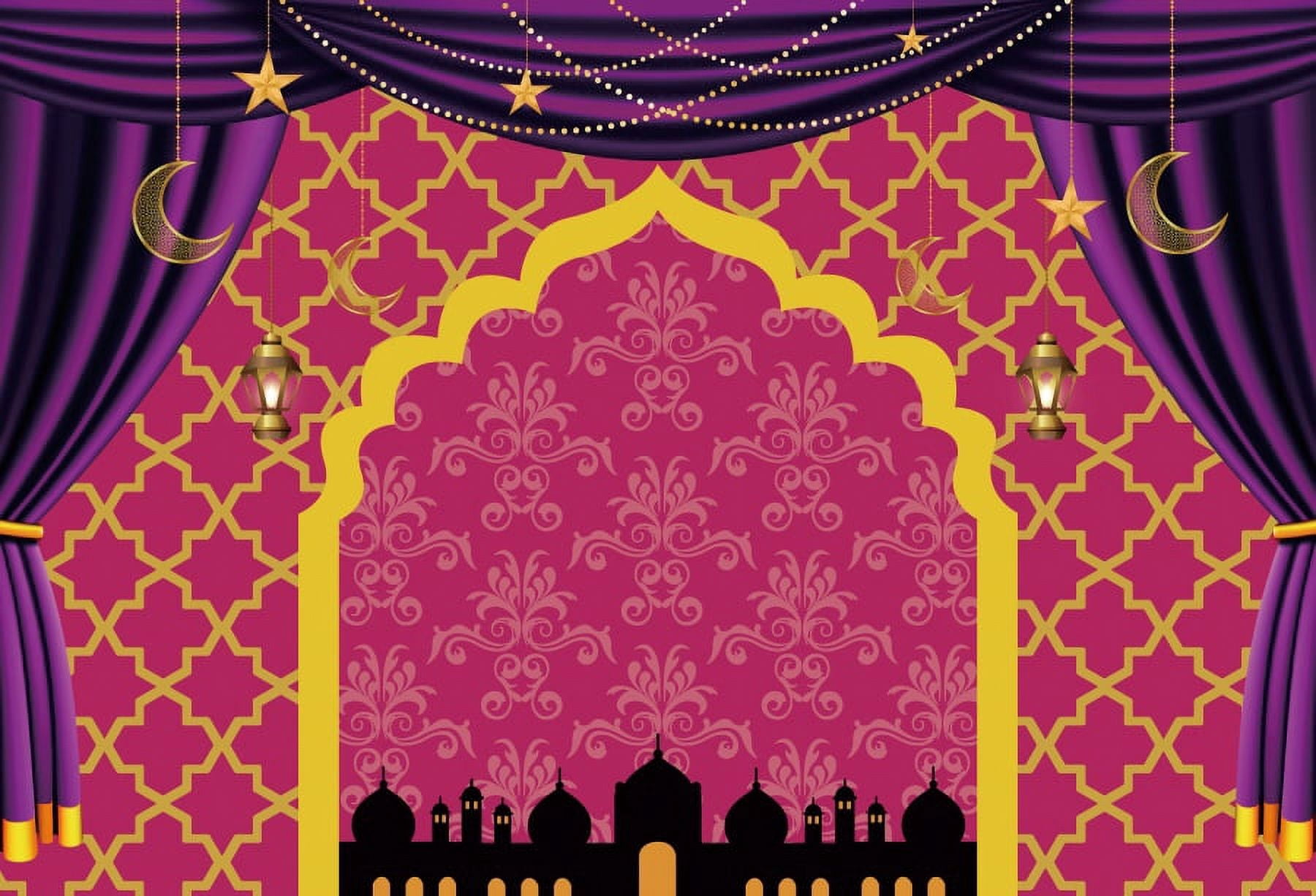 Ramadan Kareem Backdrop Traditional Lanterns Golden Dome Profile Moon ...