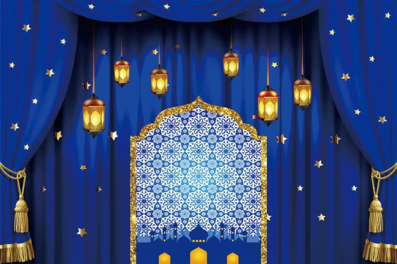 Ramadan Kareem Backdrop Traditional Lanterns Golden Dome Profile Moon ...