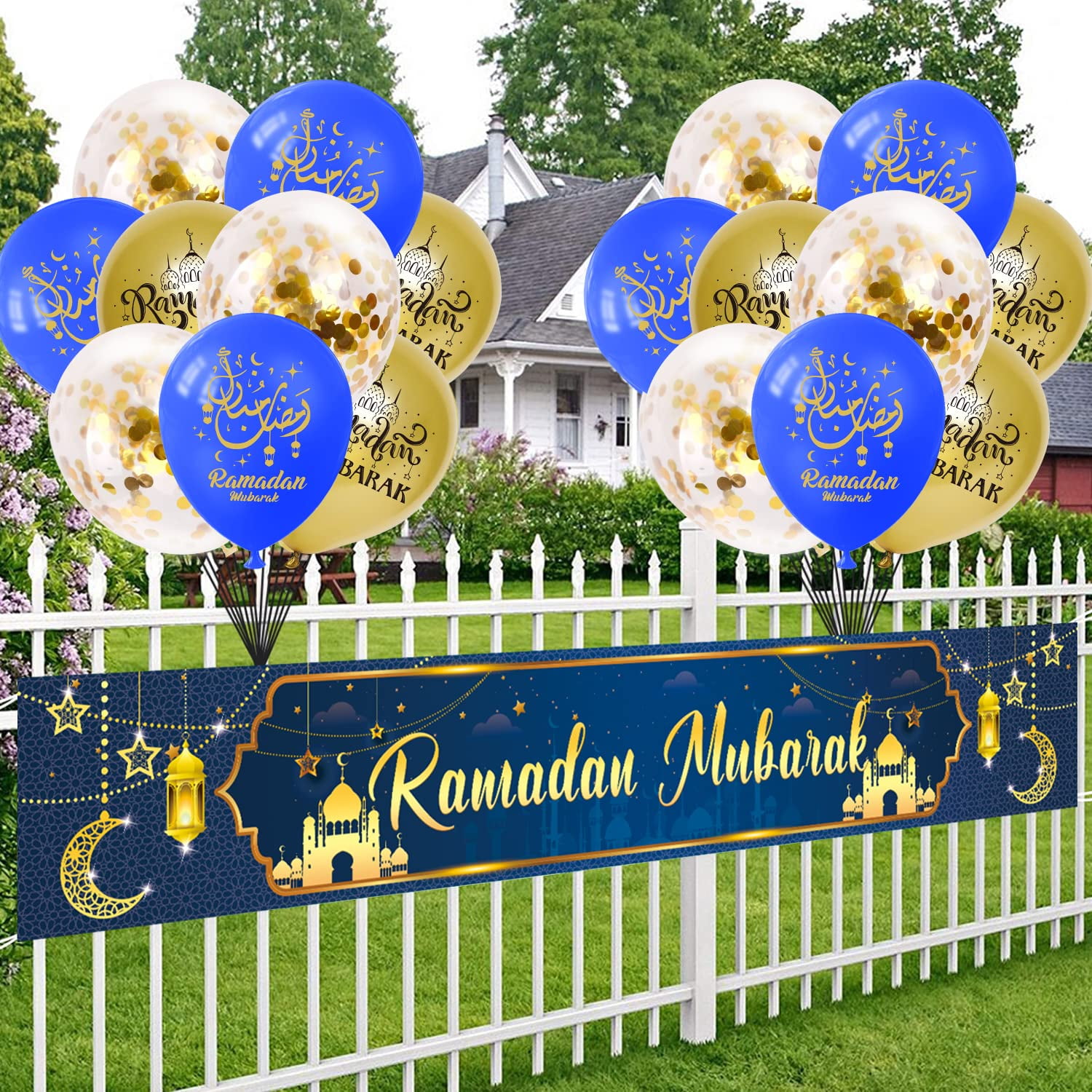 Ramadan Kareem Banner Decorations for Home Indoor Outdoor Eid Mubarak Yard Lawn Banners with 4 ...