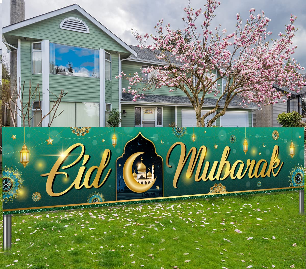 Ramadan Kareem Banner Decorations for Home Indoor Outdoor Eid Mubarak Yard Lawn Banners with 4 ...