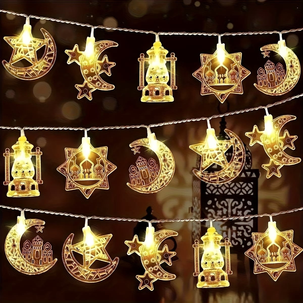 Ramadan Lamp with Crescent and Star String Lights - Indoor Decorative ...
