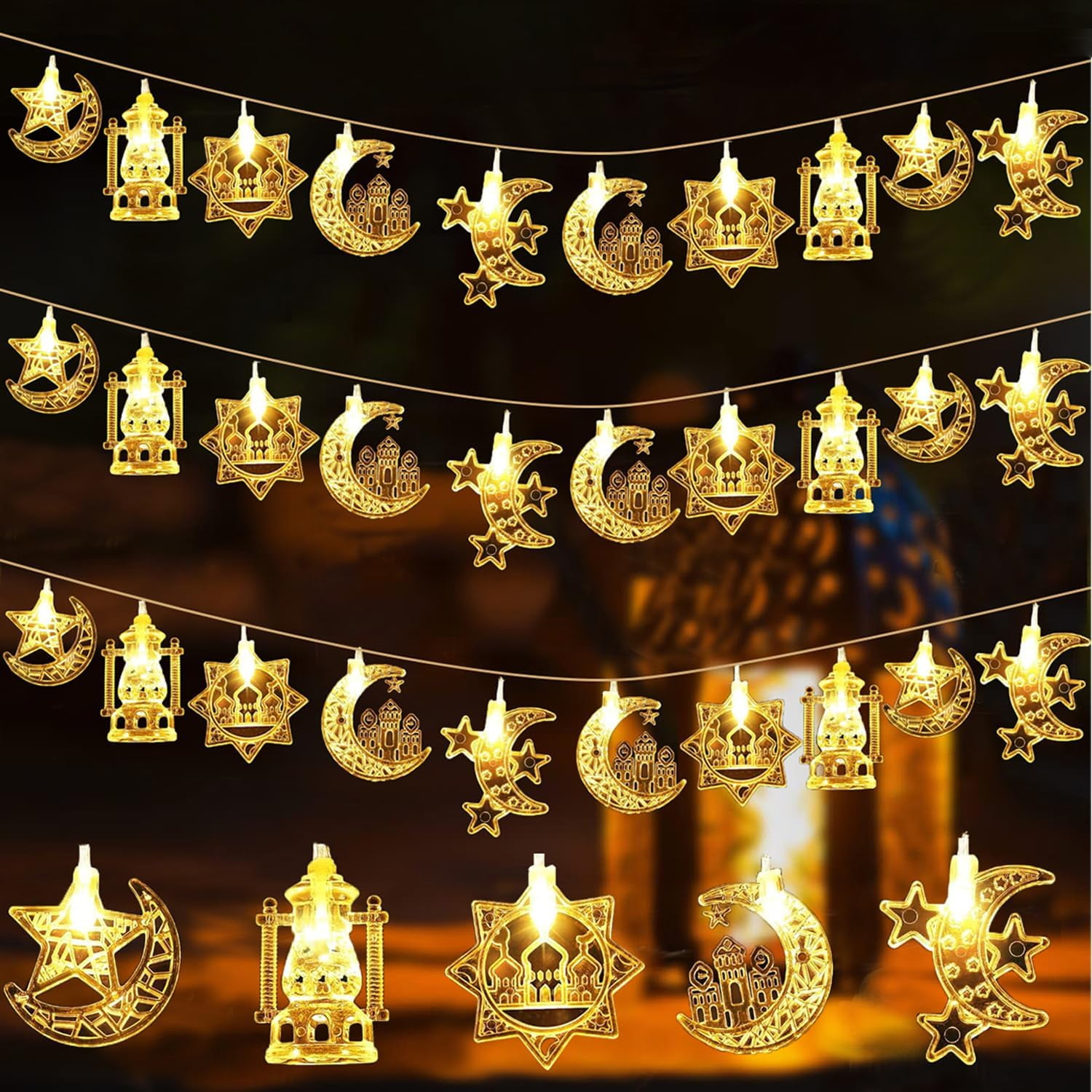 Ramadan Lights 20Ft 40 LEDs Battery Operated 2 Light Modes Islamic ...