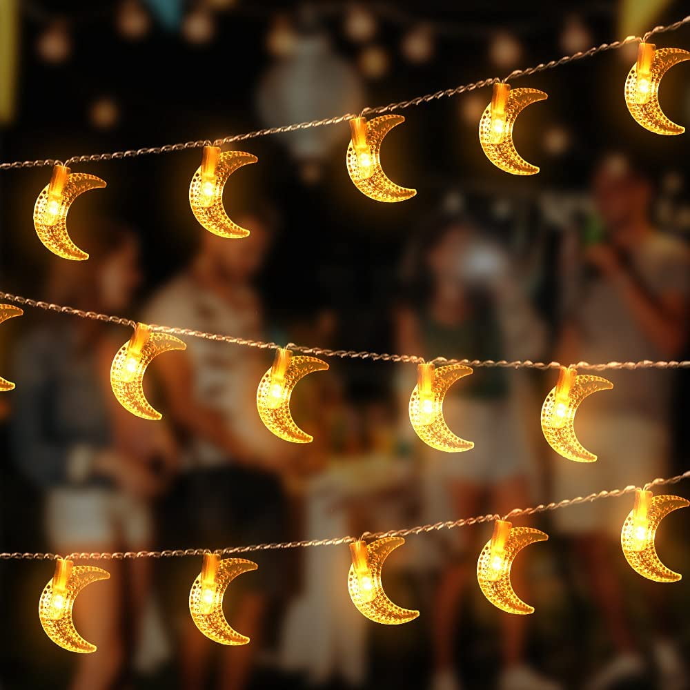 Ramadan Lights Star Moon String Lights 33Ft 80 LED Fairy Lights Battery ...