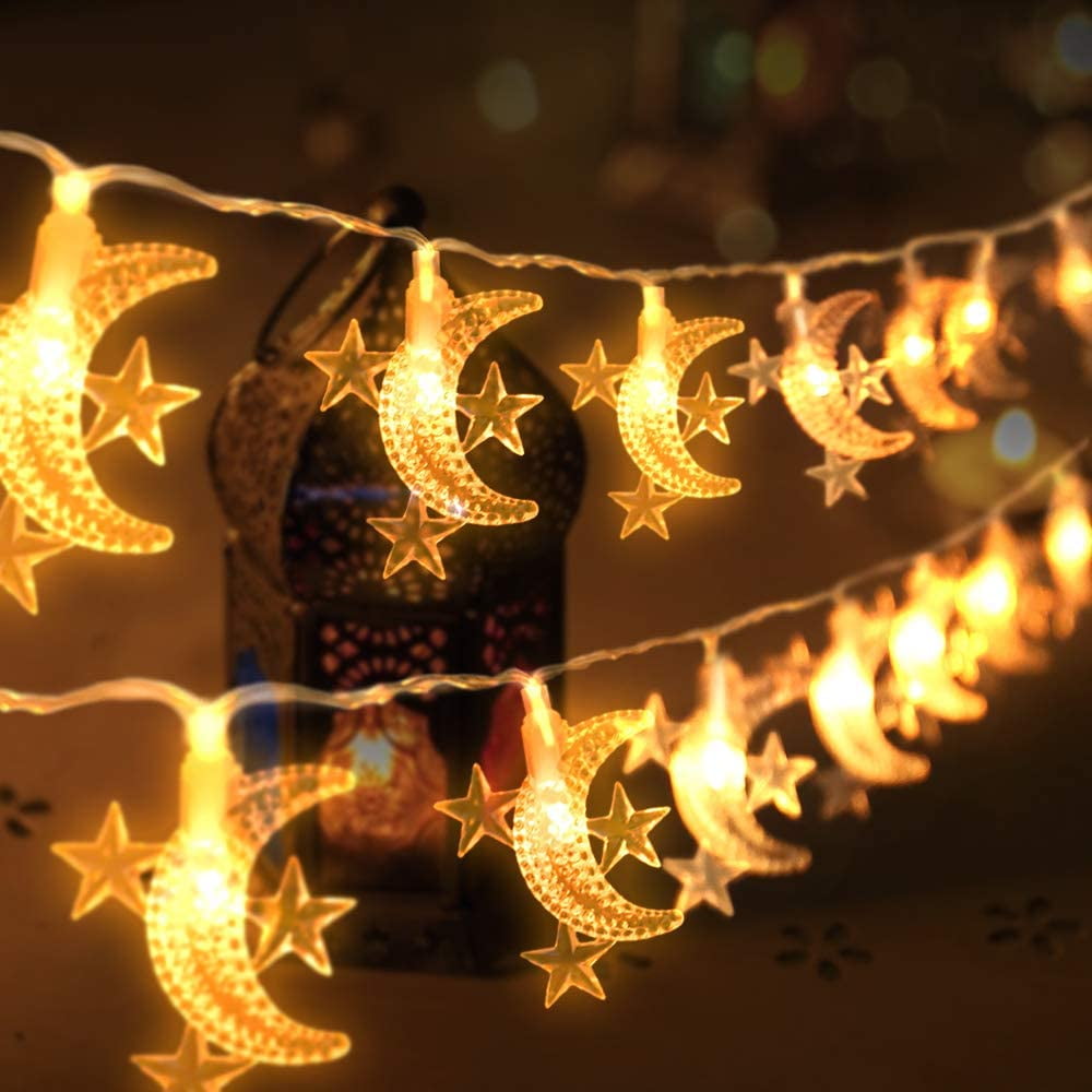 Ramadan Lights Star Moon String Lights 10Ft 30 LED Fairy Lights Battery Operated Indoor Twinkle ...