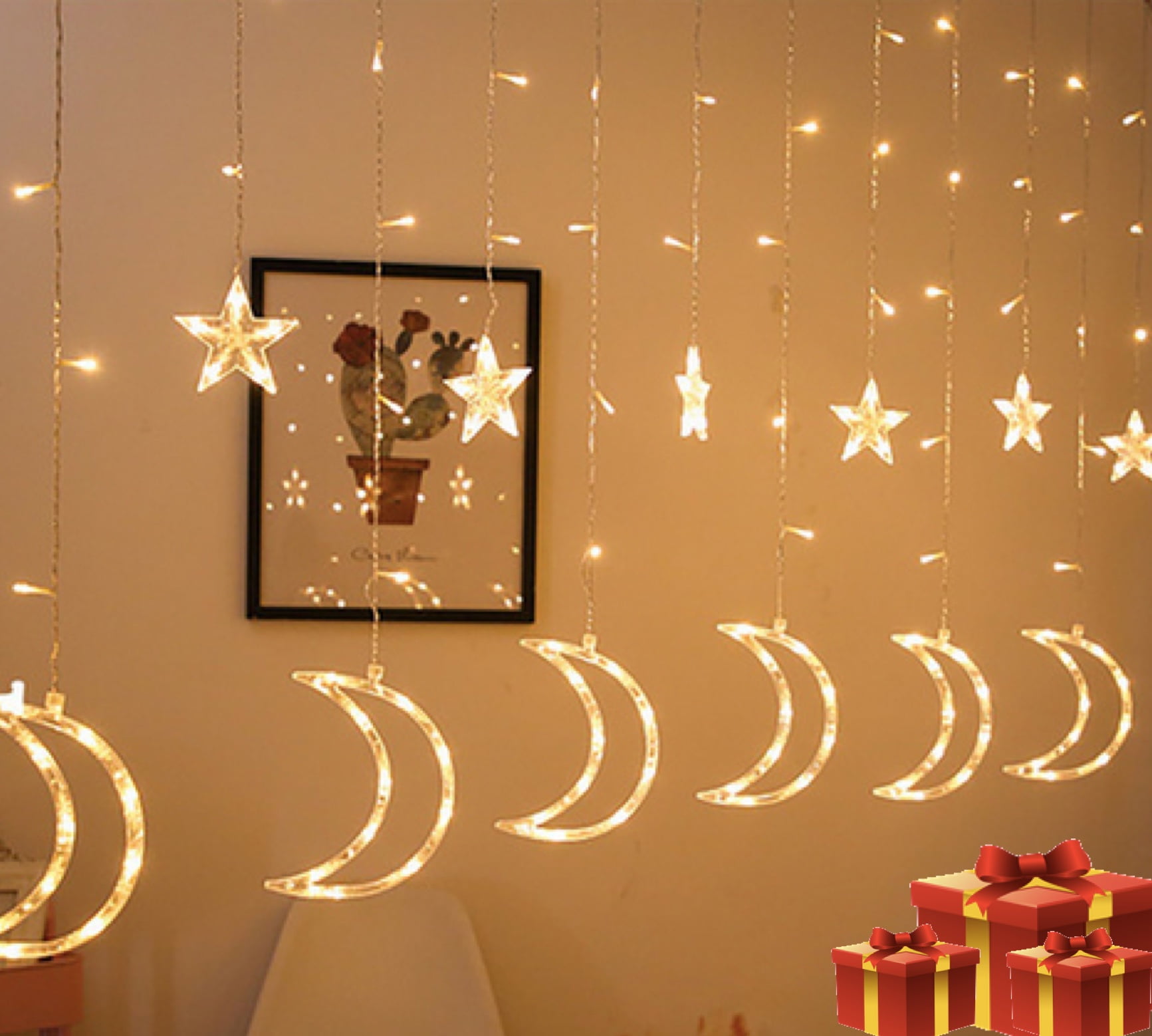 Ramadan Lights Twinkle Star 138 LED Star Moon Curtain String Lights ...
