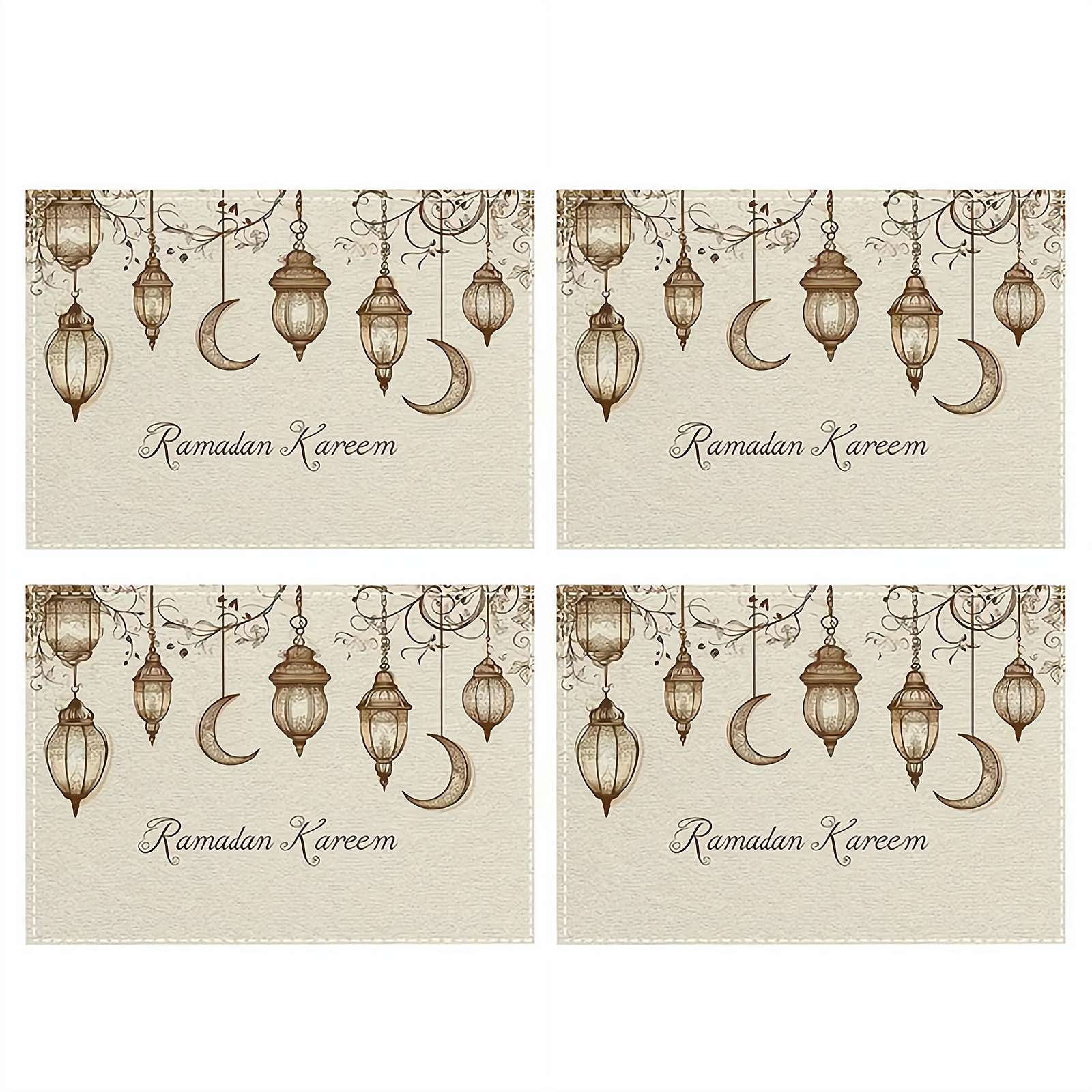 Ramadan Linen Placemat Set of 4, Eid Mubarak Table Ornaments Kareem ...
