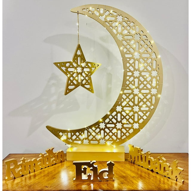 Ramadan Edition Wooden Moon Star Decorative Light Stand, 3ft Medium ...