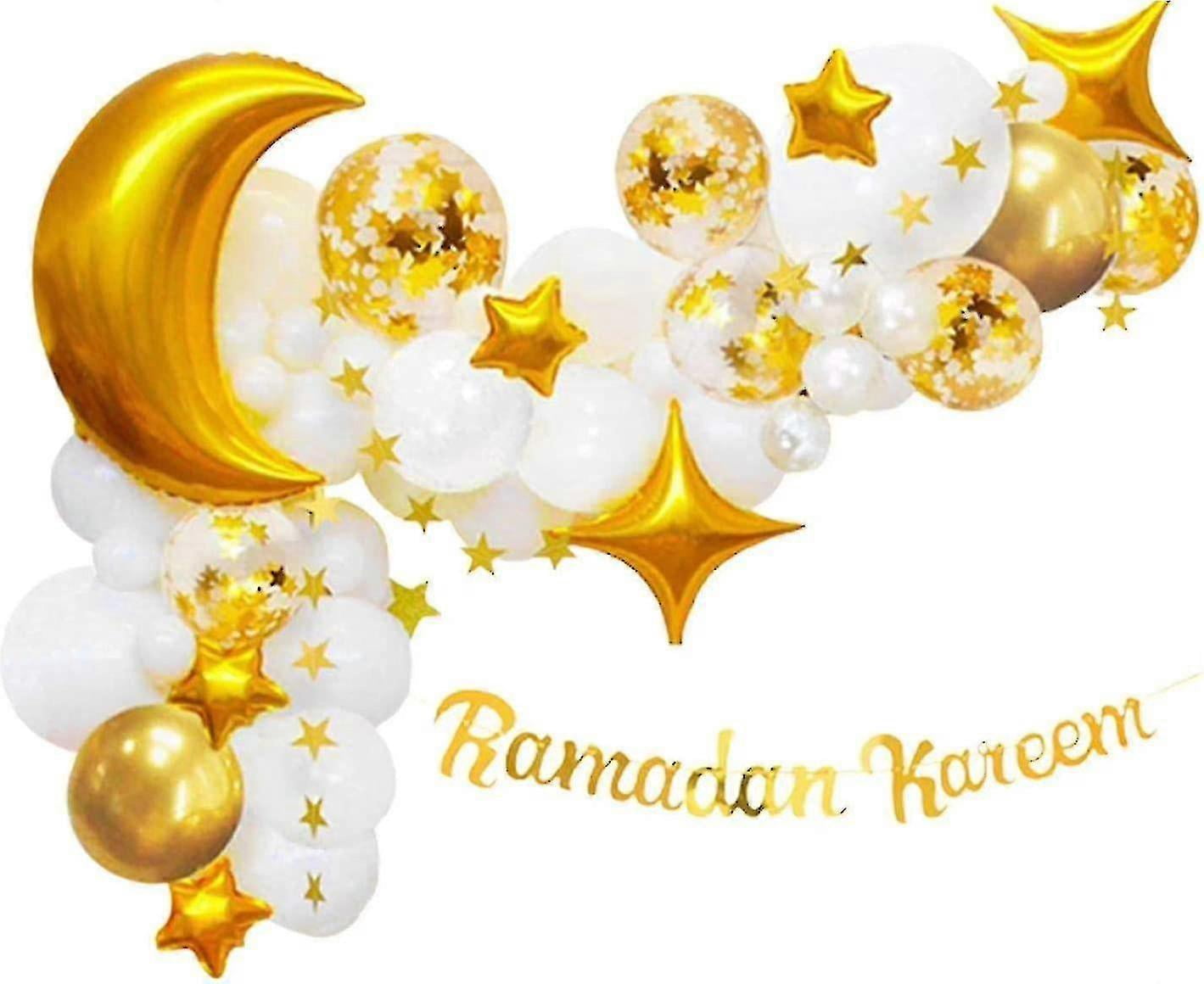 Ramadan Mubarak Balloon Set - Islamic Festival Decor with Crescent Moon ...