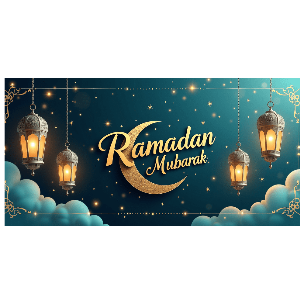 Ramadan Mubarak Lanterns Moon Stars Backdrop Banner Party Supplies ...