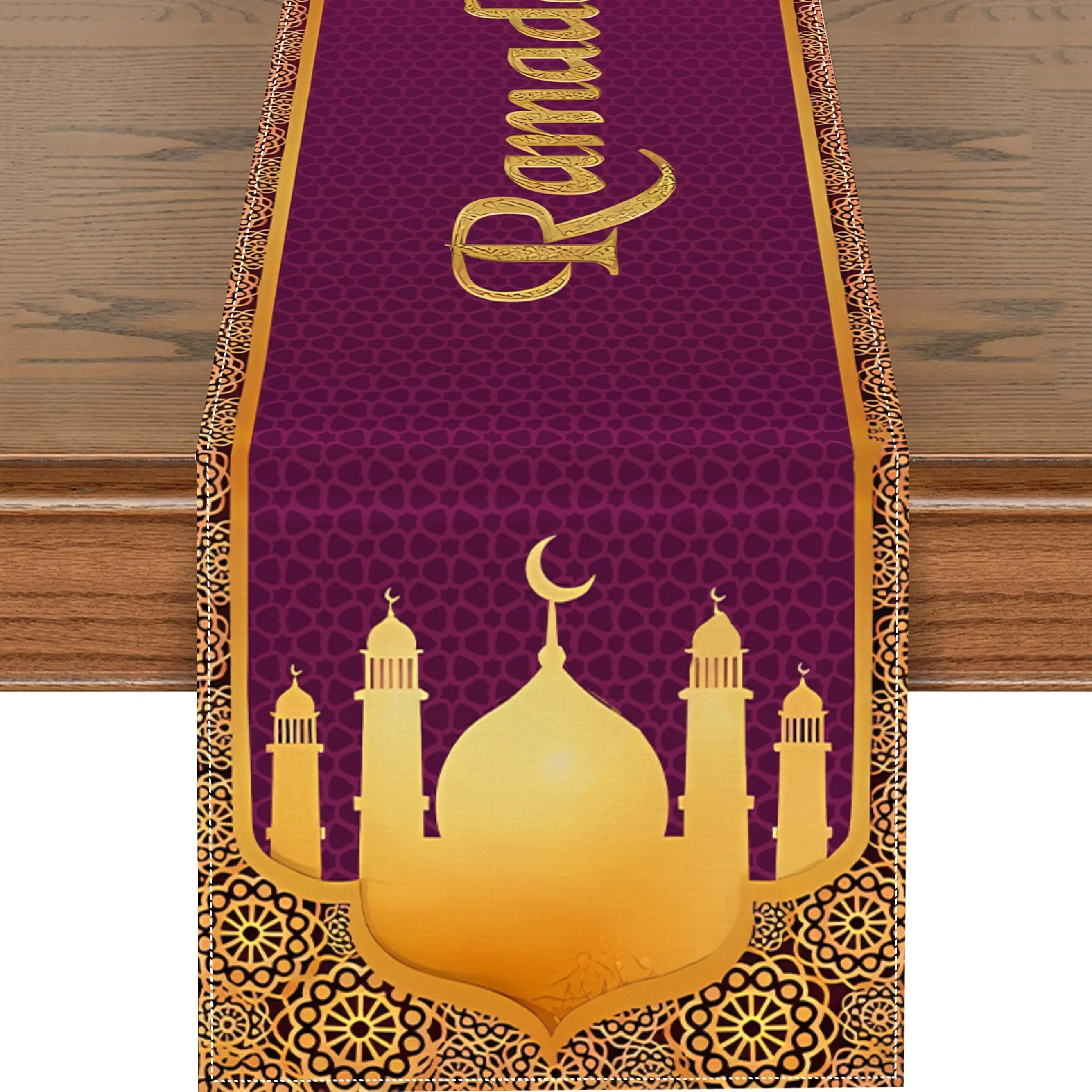 Ramadan Mubarak Linen Table Runner Iftar Eid Al-fitr Mosque Muslim ...