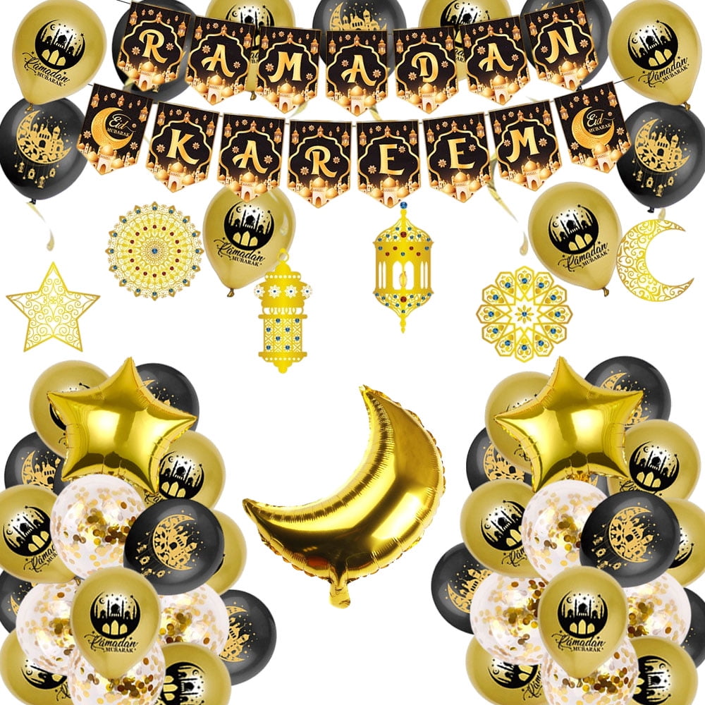 Ramadan Mubarak Party Decorations Black Gold Ramadan Banner Ramadan ...