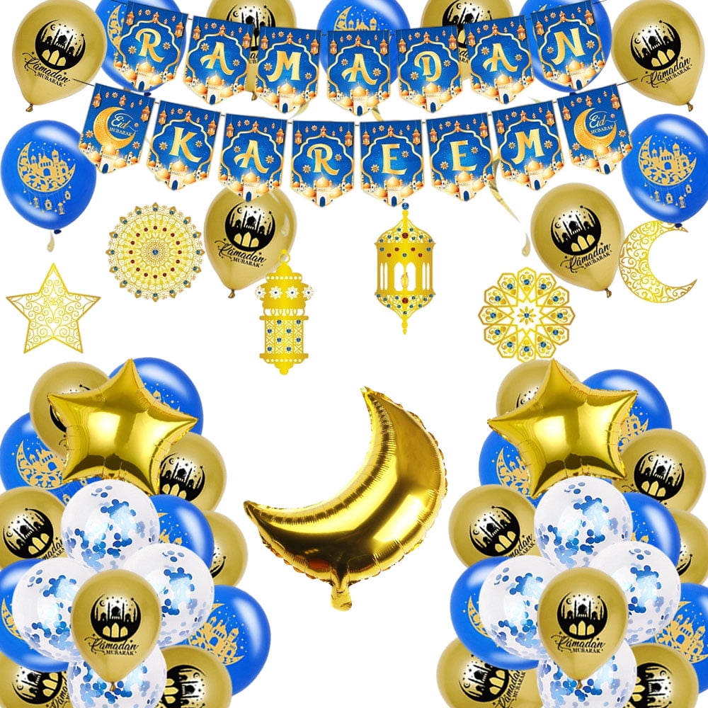 Ramadan Mubarak Party Decorations Blue Gold Ramadan Banner Ramadan ...