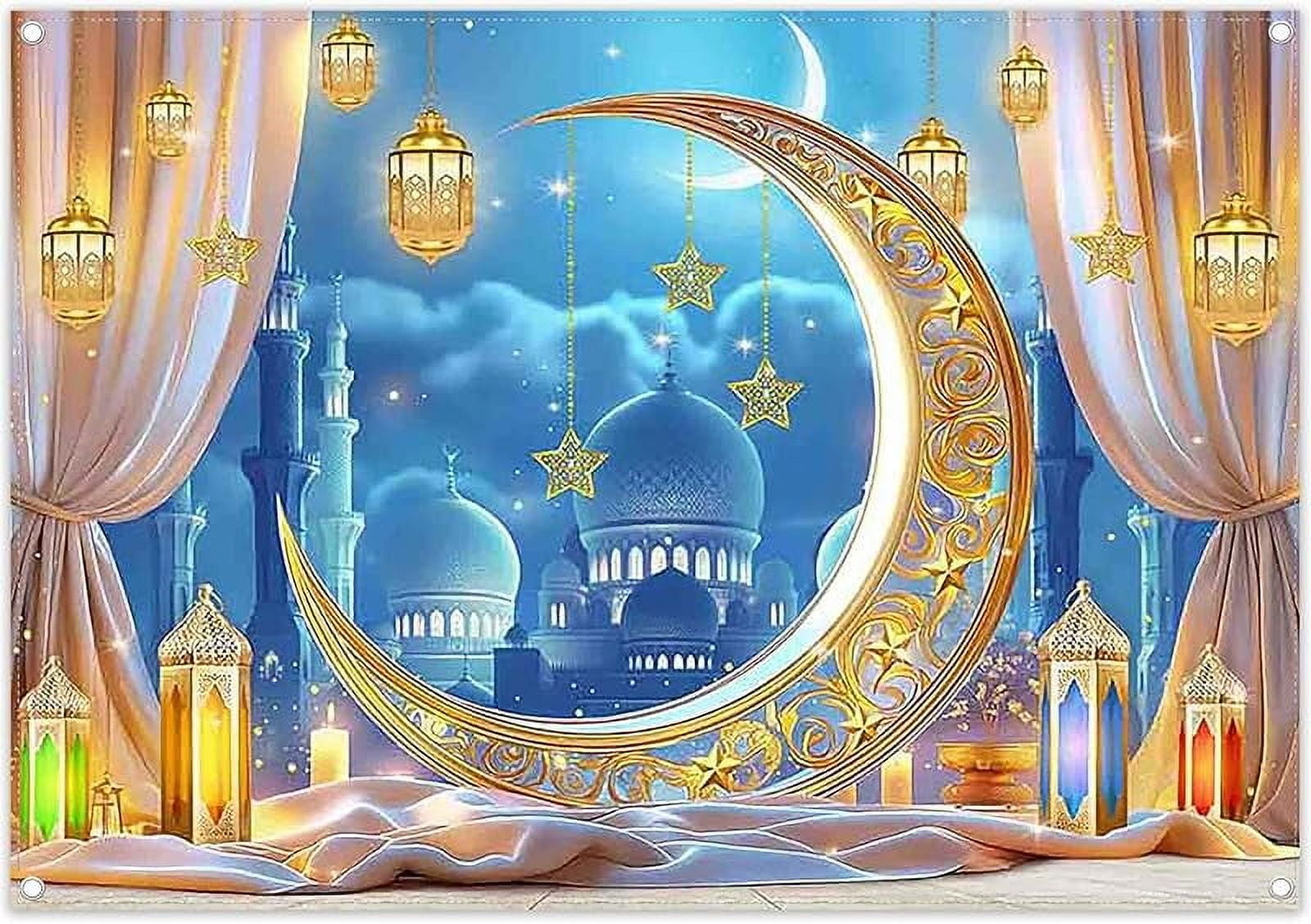 Ramadan Mubarak Photography Backdrop Night Lantern Moon Star Castle ...