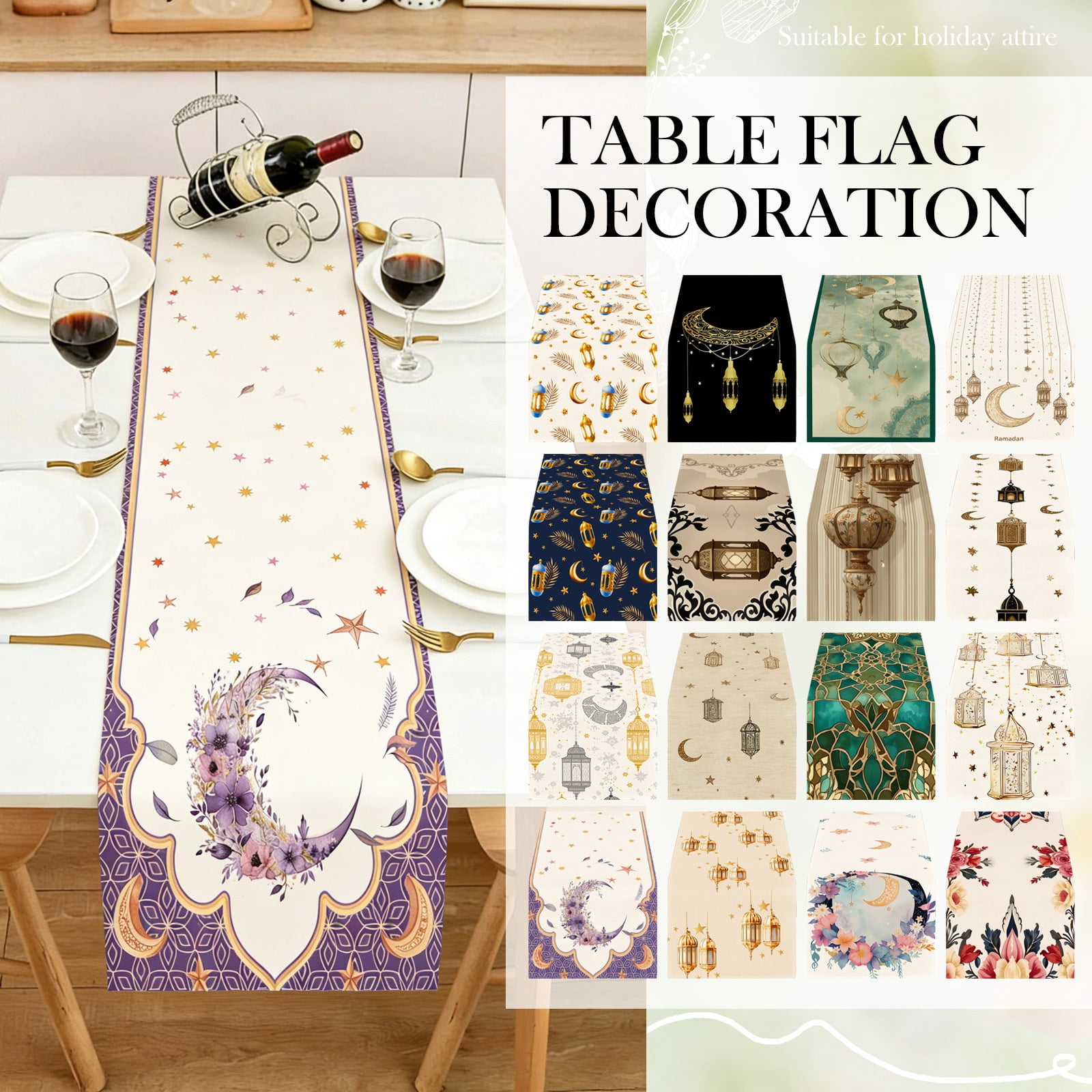Ramadan Mubarak Table Runner Eid Mubarak Crescent Moon Table Decoration ...