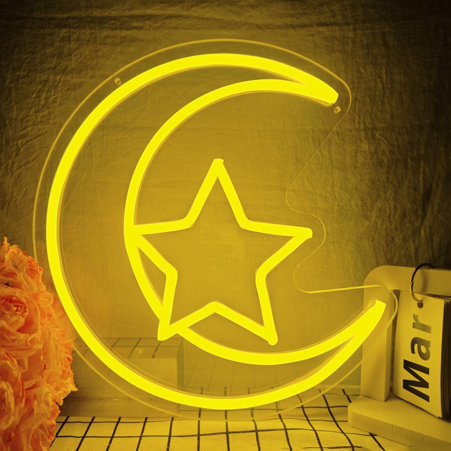 Ramadan Neon Sign Ramadan Mubarak Light up Sign Dimmable Moon Star Neon ...