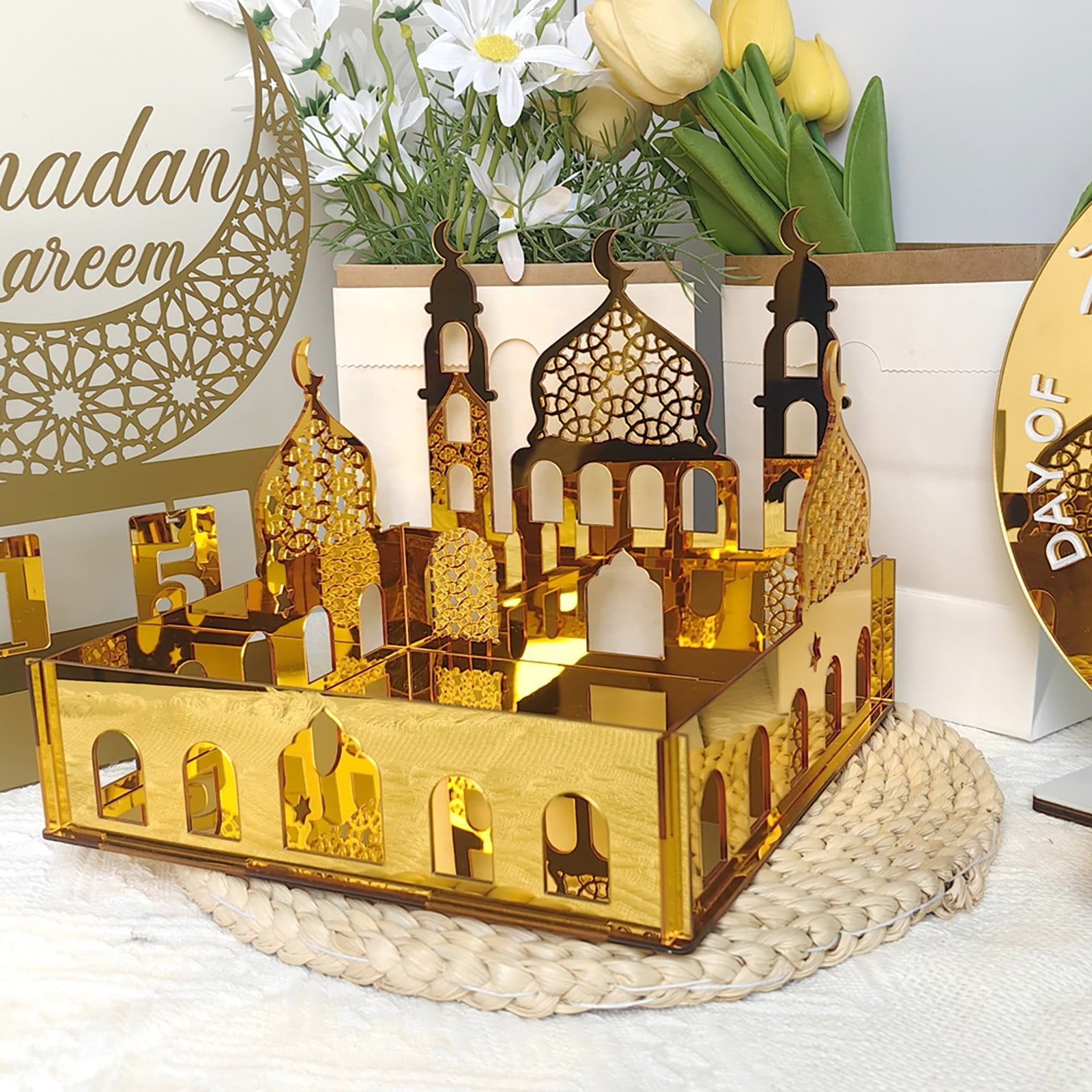 Ramadan Serving Tray - Gold Eid Mubarak Acrylic Mirror Tray for Food ...