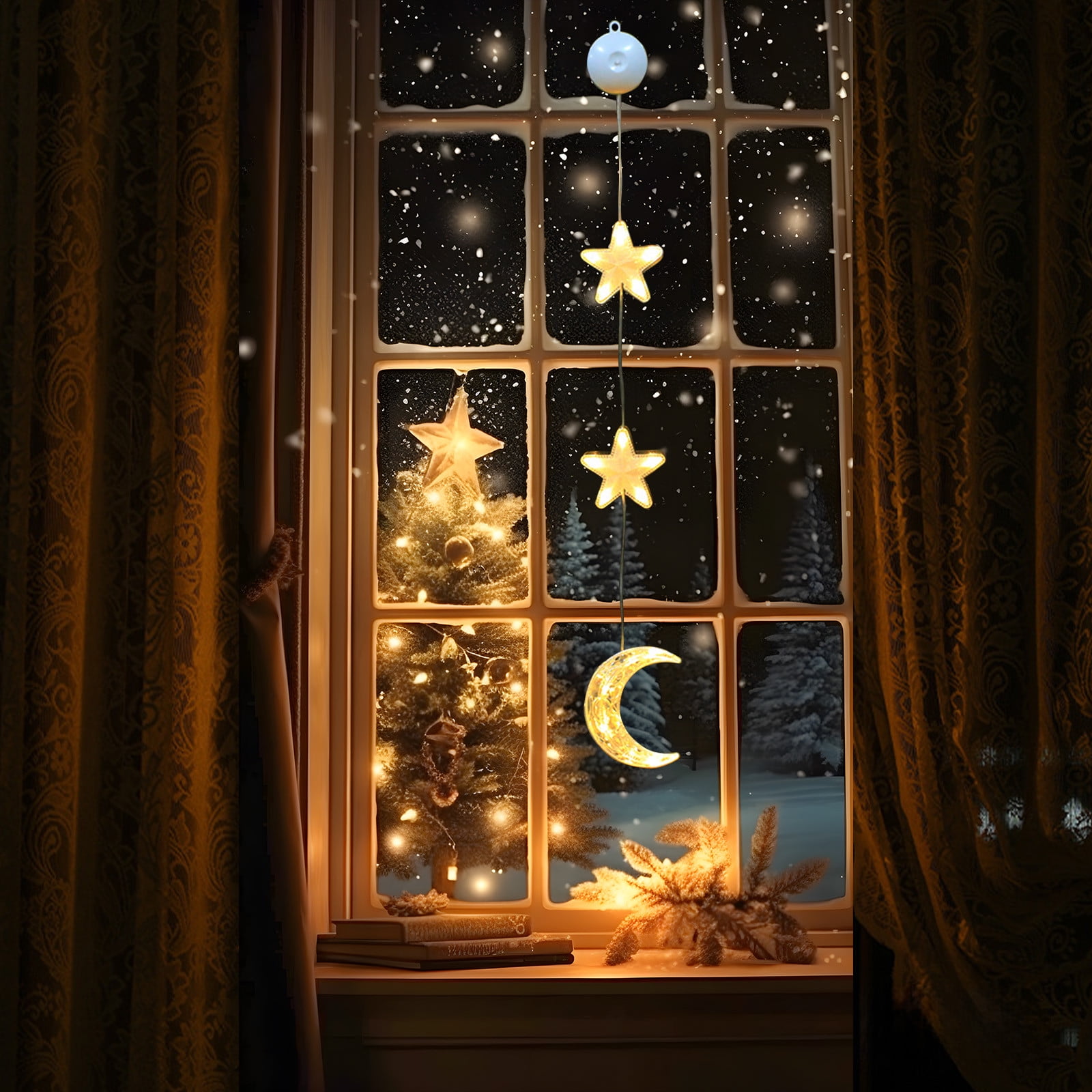 Ramadan Star Window Lights String - LED Hanging Decorations, Battery ...