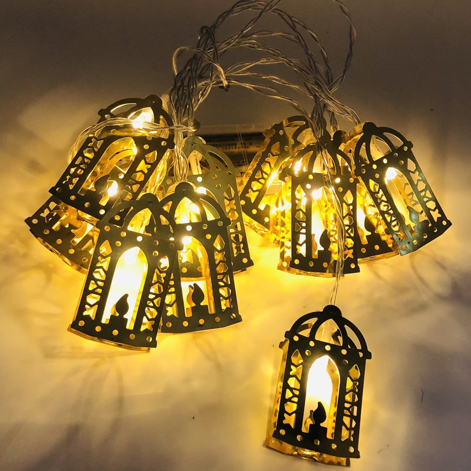 Ramadan String Lights, 5.4 Ft 10 LEDs Candle-Castle Metal Lantern ...