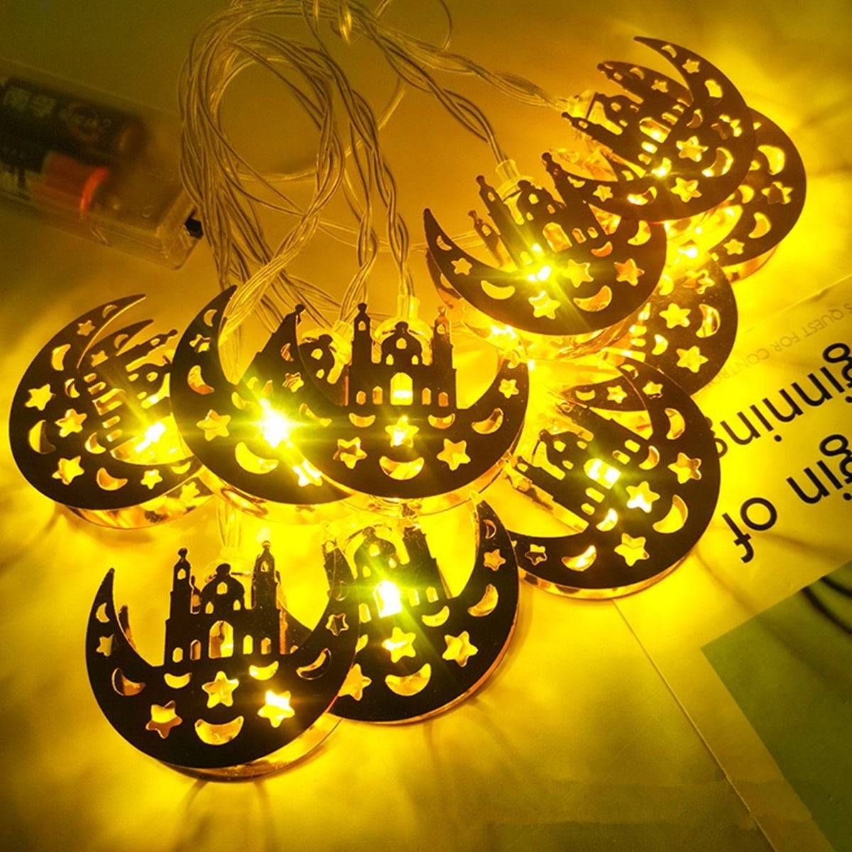 Ramadan String Lights, 5.4 Ft 10 LEDs Star Moon Castle Metal String ...